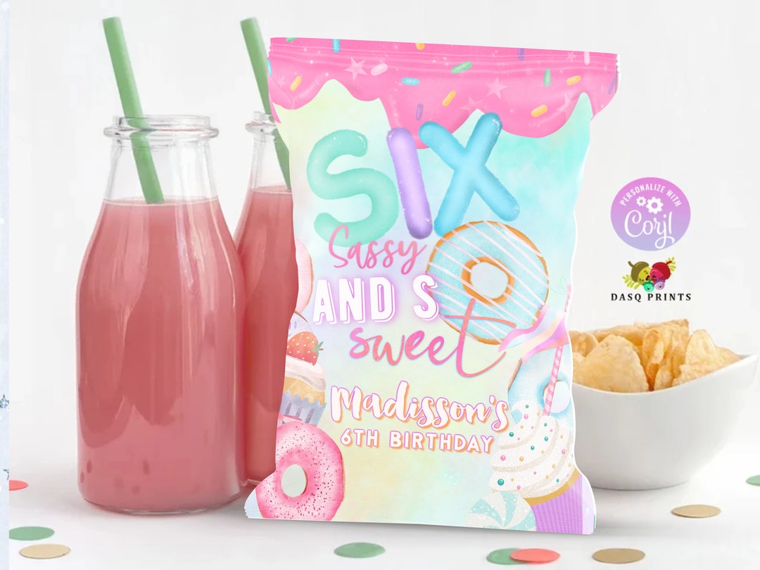 Donut Six Sassy and so Sweet 6th Party Chip Bag Template Ice Cream Girl ...