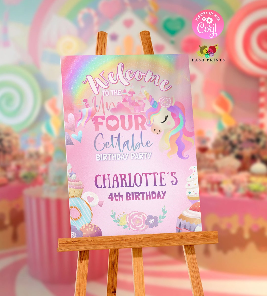Unfourgettable Unicorn Sweet Girl 4th Birthday Welcome Sign Birthday ...
