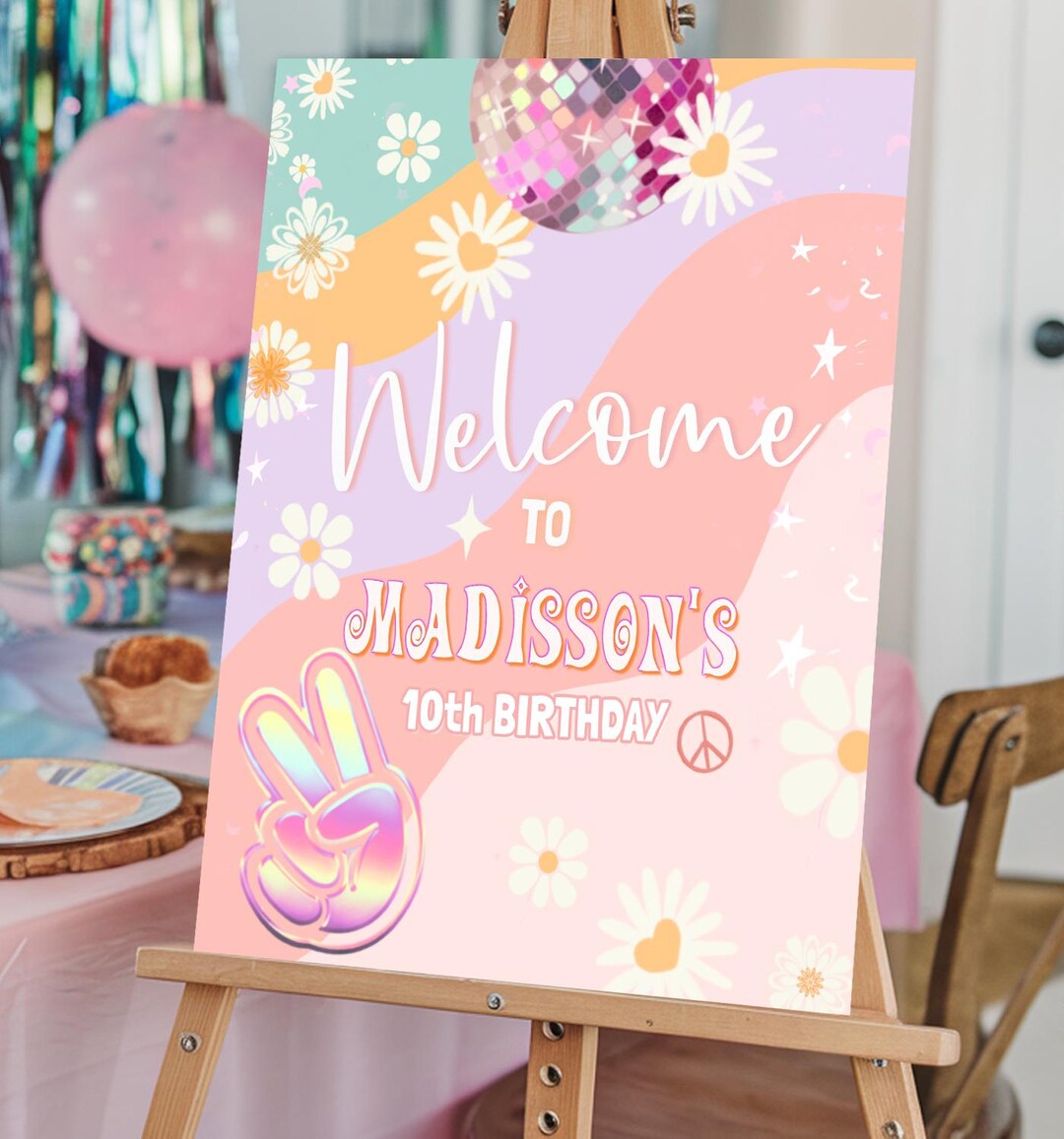 Welcome Sign Boho Hippie Groovy Rainbow Party Hippie 70s 10th Birthday ...