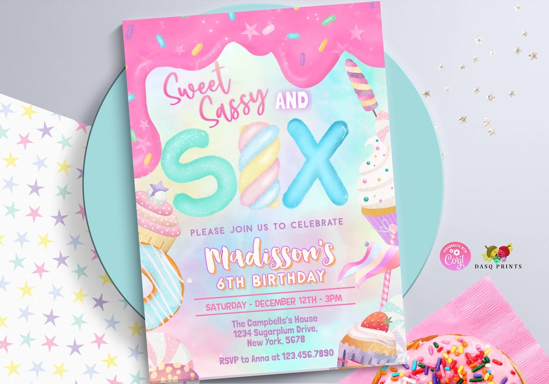 Six is so Sweet 6th Birthday Invitation Birthday Party Invitation ...