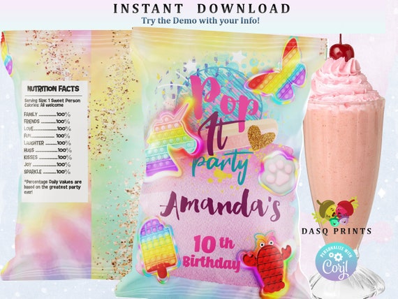 Pop It Chip Bag Labels Printable Rainbow Bubble Fidget Toy | Etsy