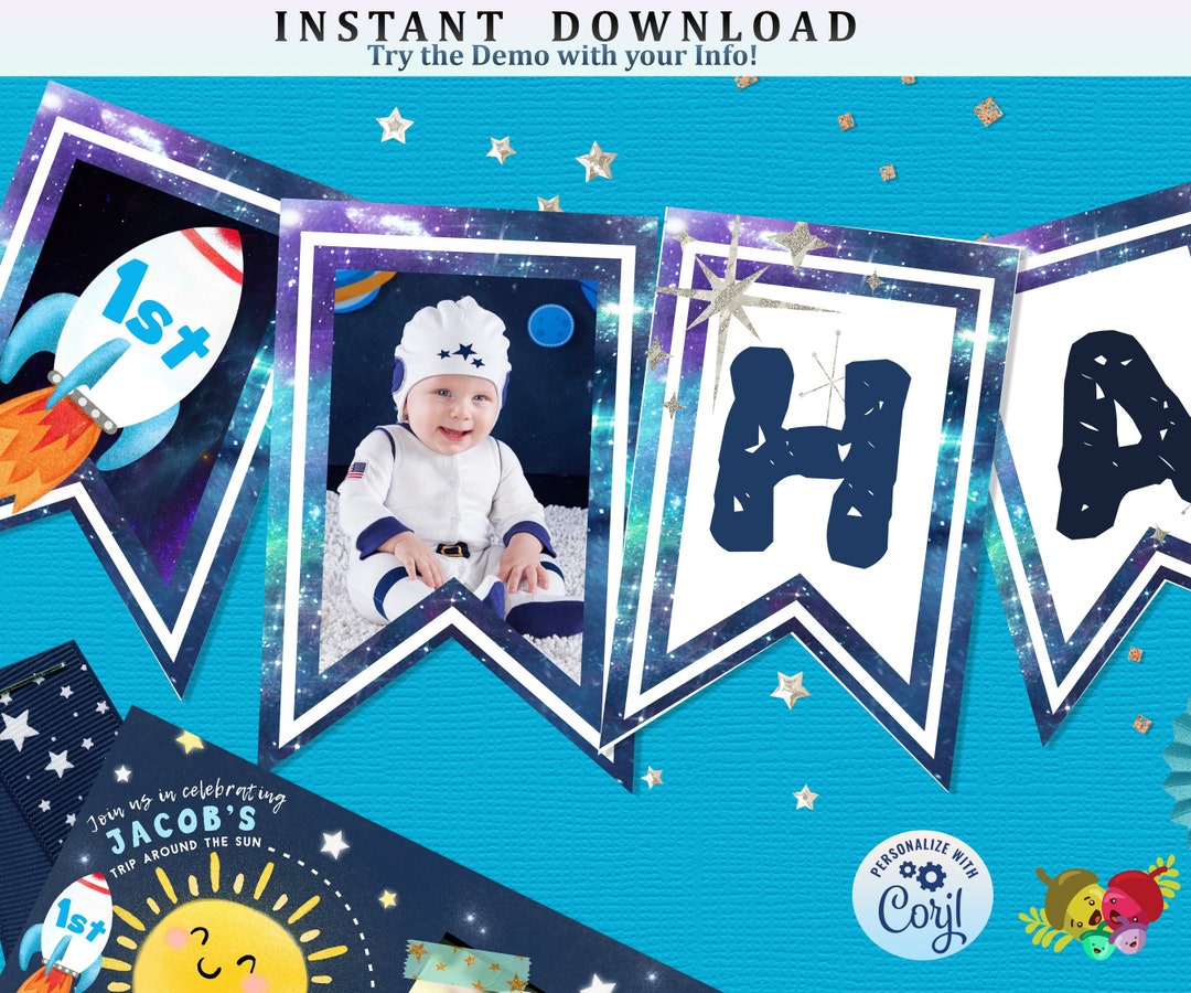 EDITABLE Space Birthday Banner Outer Space Banner Galaxy - Etsy