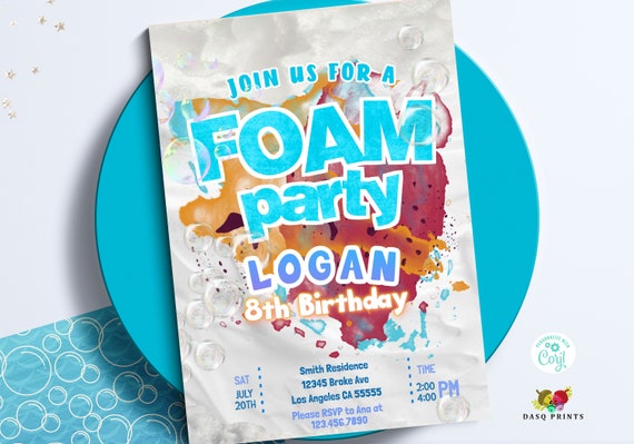 FOAM Party Birthday Invitation Foam Birthday Party Editable - Etsy