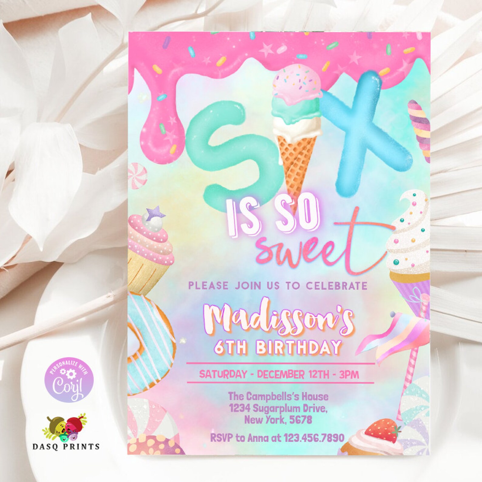 Six is so Sweet 6th Birthday Invitation Birthday Party - Etsy