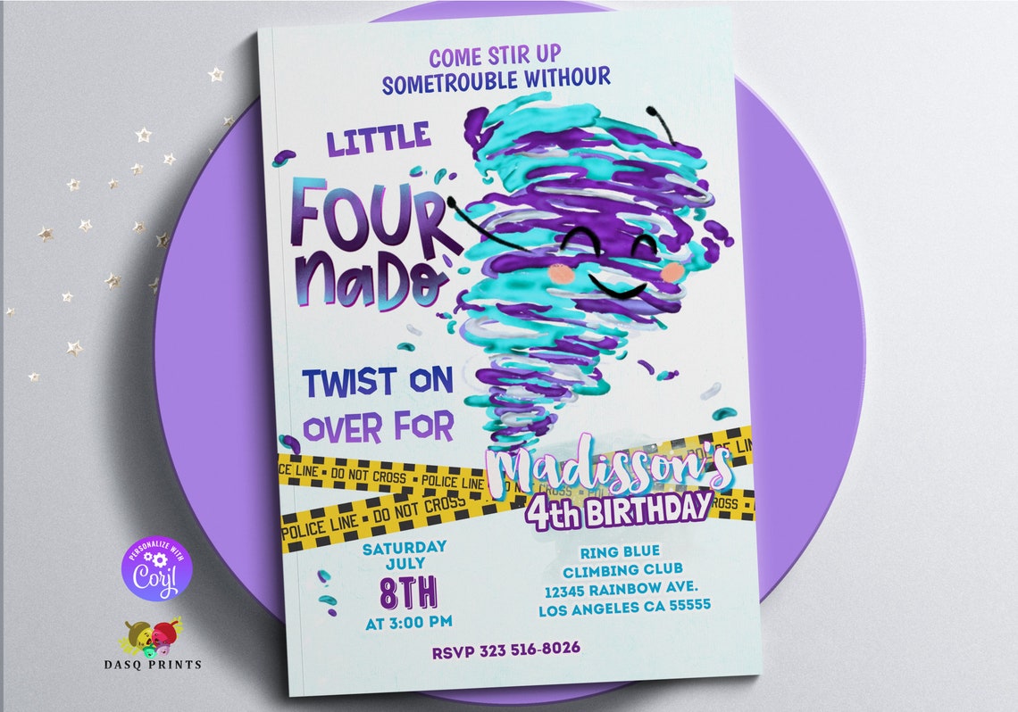 Fournado Birthday Invitation Tornado Birthday Party - Etsy