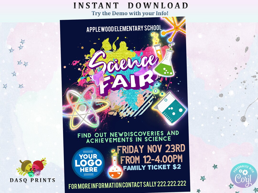 Editable Science Festival, , Laboratory Party Chemistry 0240 - Etsy