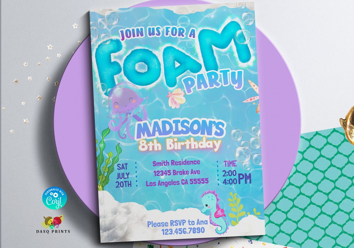 FOAM Party Birthday Invitation Foam Birthday Party Editable - Etsy