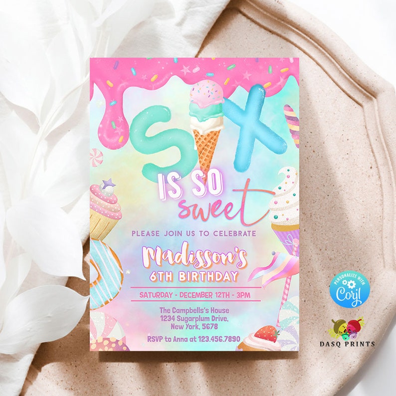 Six is so Sweet 6th Birthday Invitation Birthday Party - Etsy