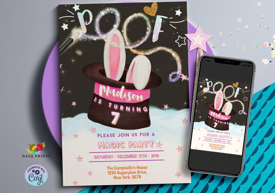 EDITABLE Magician Party Invitation Magic Birthday - Etsy