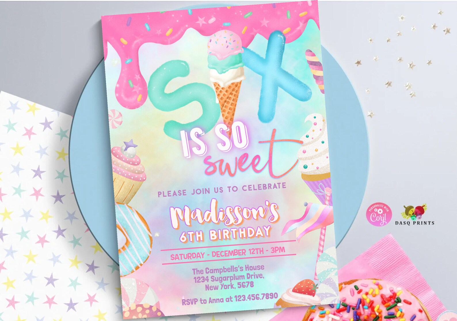 Six is so Sweet 6th Birthday Invitation Birthday Party - Etsy
