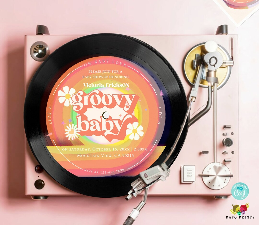 Vinyl Record Groovy Retro Baby Shower Template - Etsy