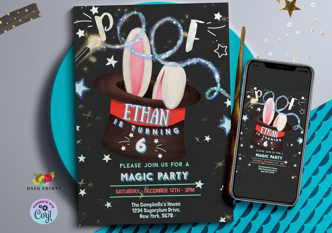 EDITABLE Magician Party Invitation, Boy Magic Birthday Invitations ...