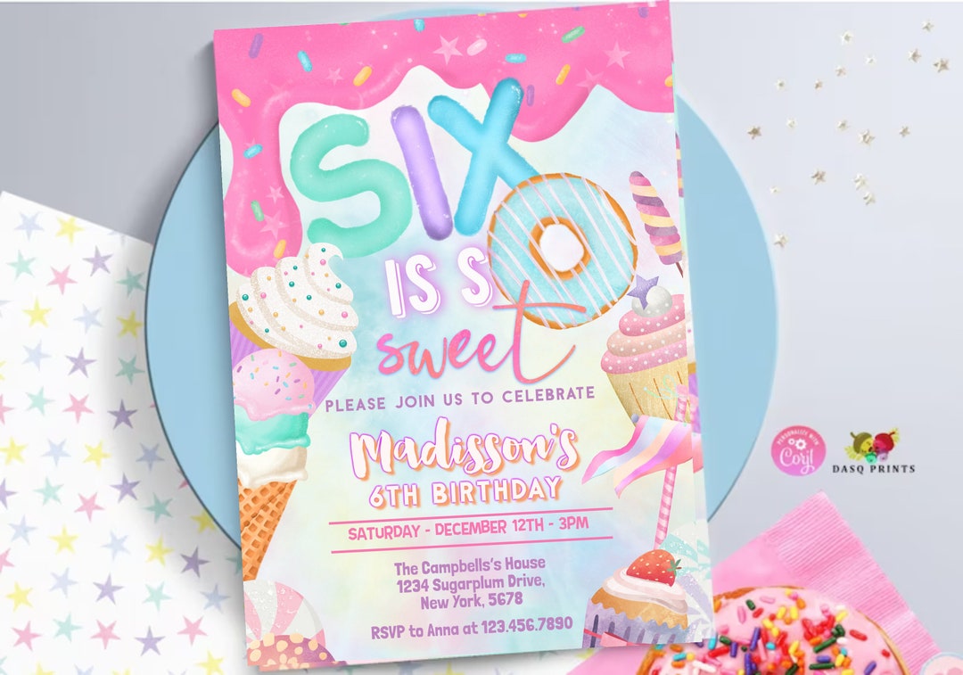 Six is so Sweet 6th Donut Birthday Pastel Icecream Girl Donut Party ...