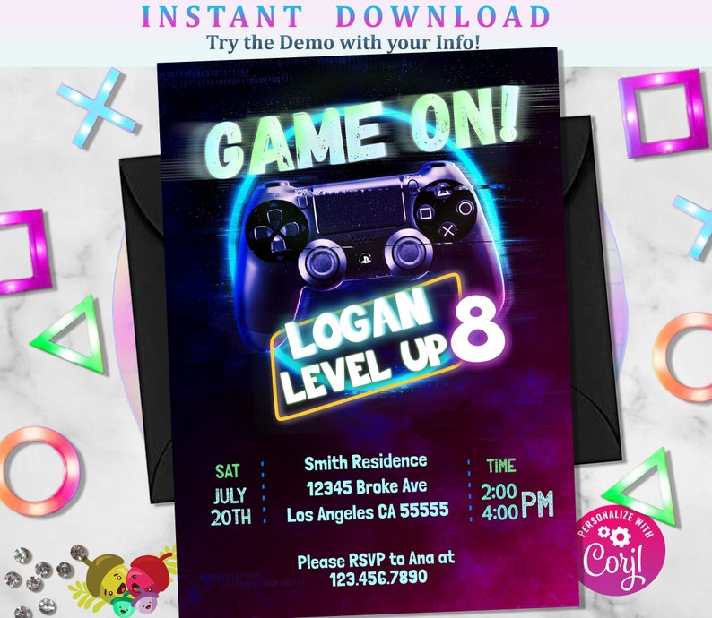Editable Video Game Invitation Gaming Party Invitation - Etsy