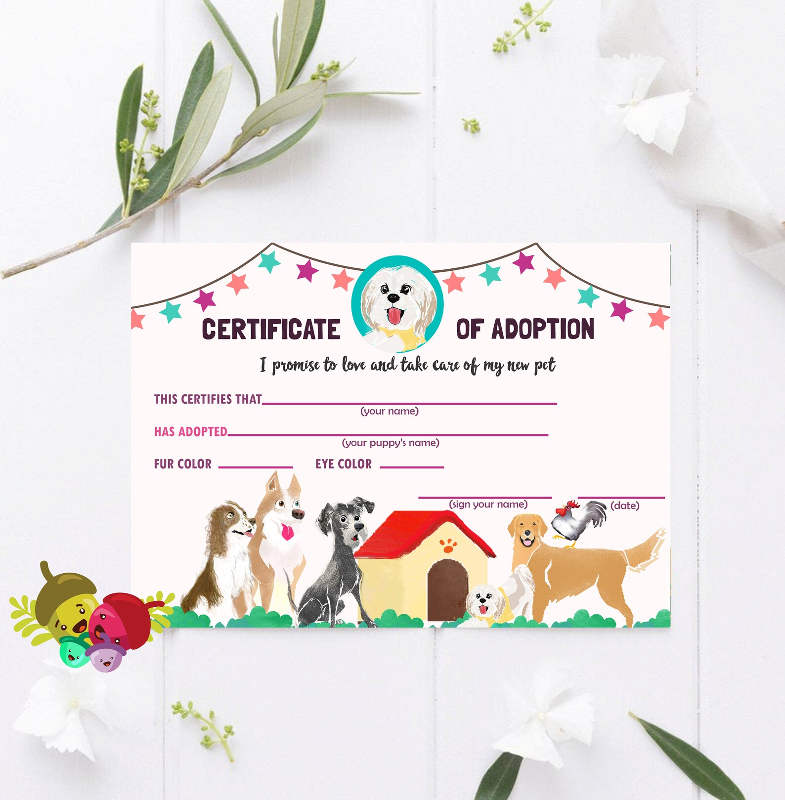 Pet Adoption Certificatepawty Puppy Party | Etsy