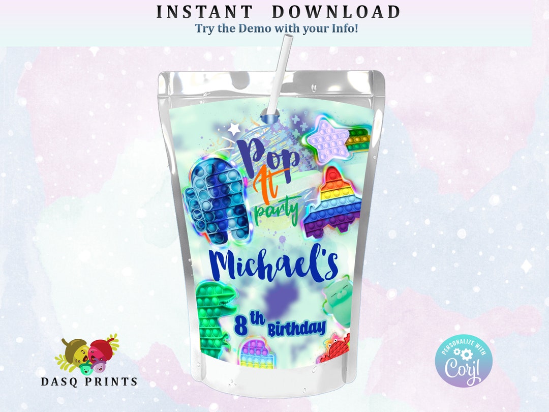 Pop It Capri Sun Labels Juice Pouch Labels , Printable Rainbow Bubble ...