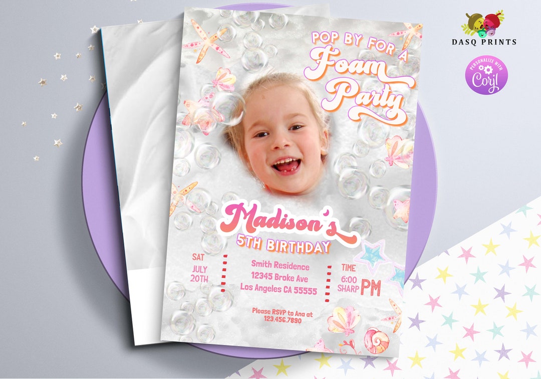 Splish Splash FOAM Party Birthday Invitation, Bubbles, Instant Download ...