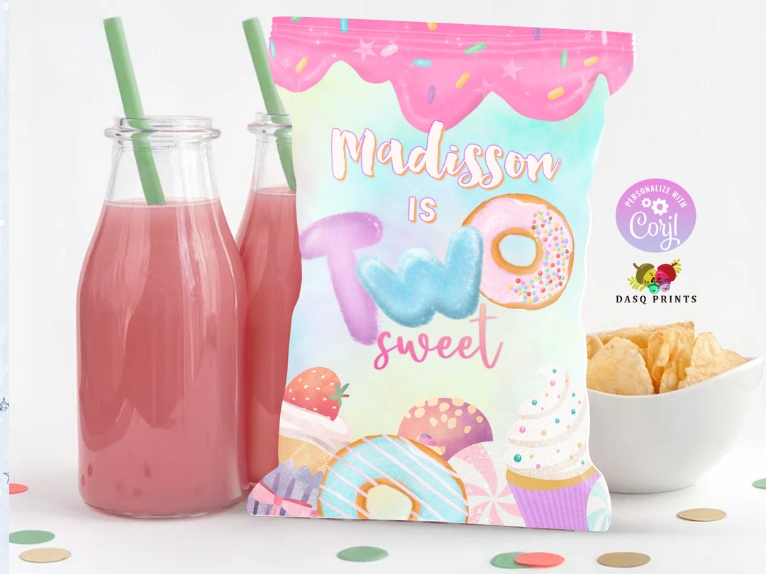 2nd TWO SWEET Birthday Party Chip Bag Template Ice Cream Girl Donut ...