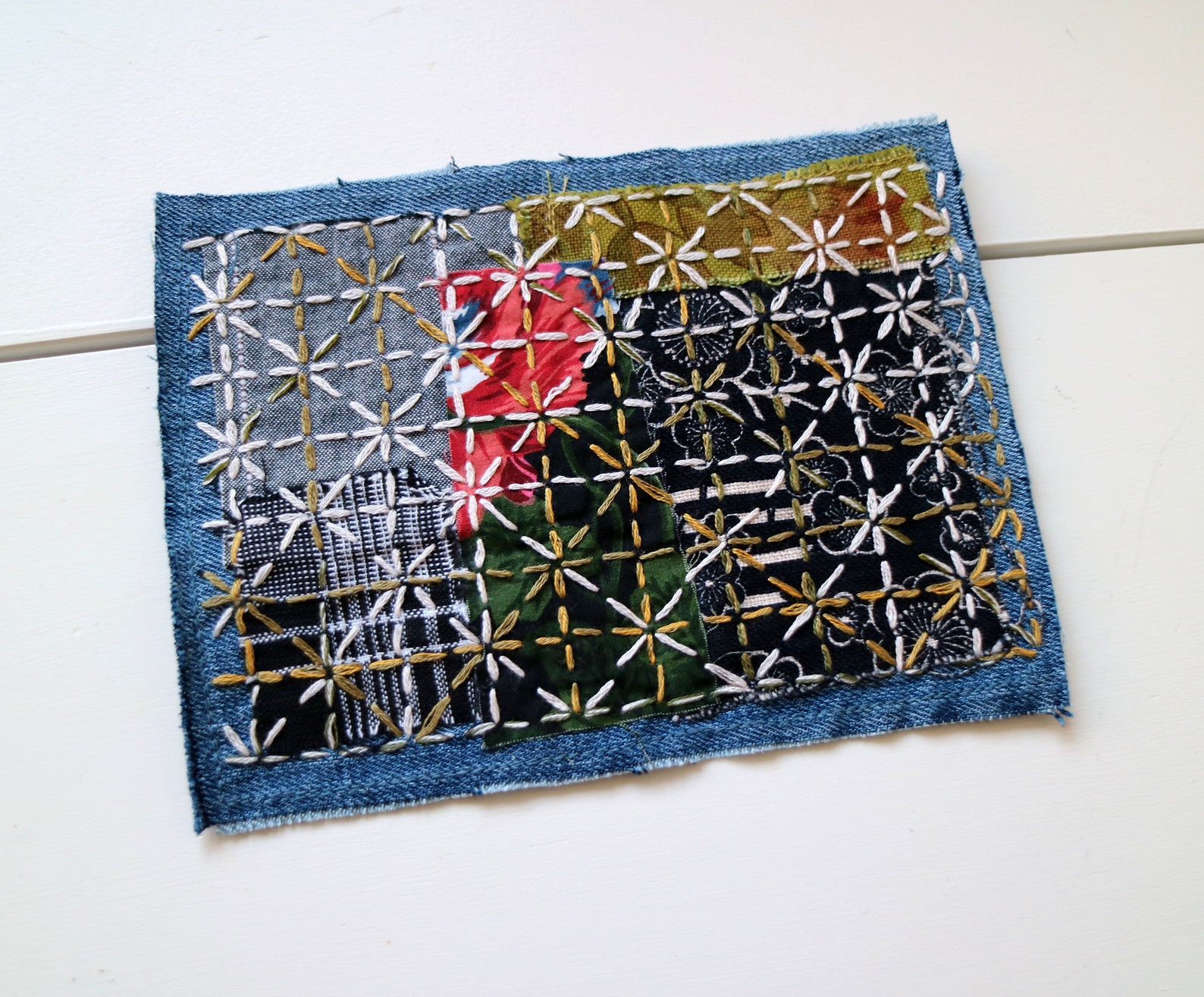 Large Sashiko Patch Japanese Inspired Slow Stitch Visible - Etsy