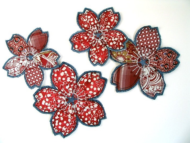 Red Flower Patch Bohemian Hippie Flower Clothing Patch - Etsy