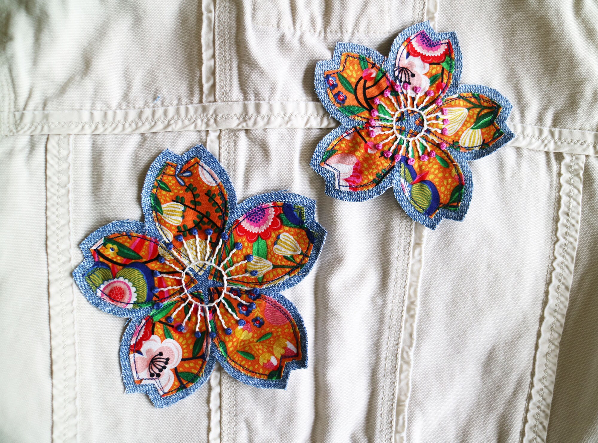 Hand Embroidered Clothing Patch Spring Flowers Orange Blue - Etsy