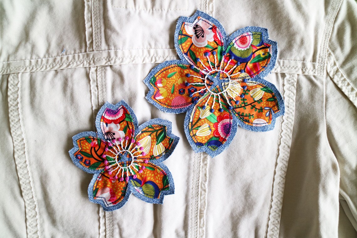 Hand Embroidered Clothing Patch Spring Flowers Orange Blue - Etsy