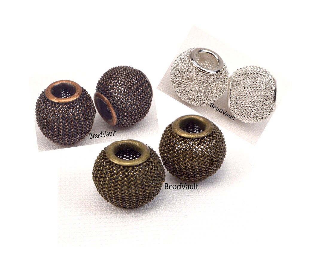 Metal Mesh Beads, Large Hole Bronze Beads for Jewelry Making, 4 Piece ...