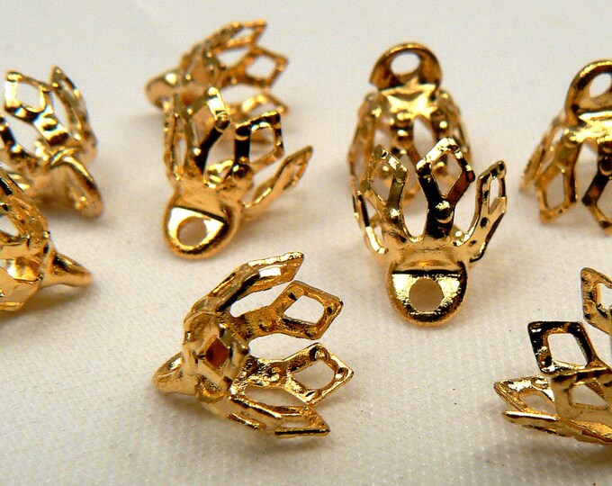 Gold Bell Caps, 8 Loose Gold Bead Caps, Jewelry Making Supplies ...
