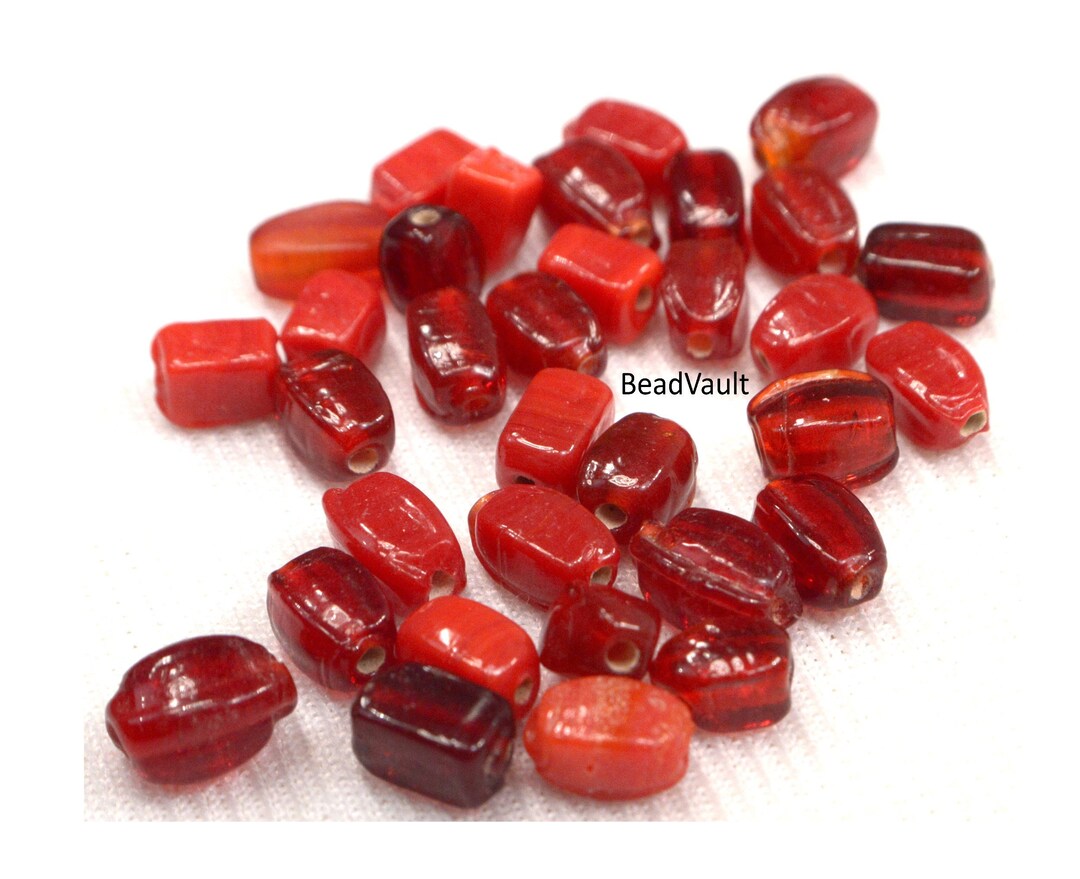 Red Glass Rectangle Beads, 20 Loose Red Beads, Light & Dark Red Glass ...