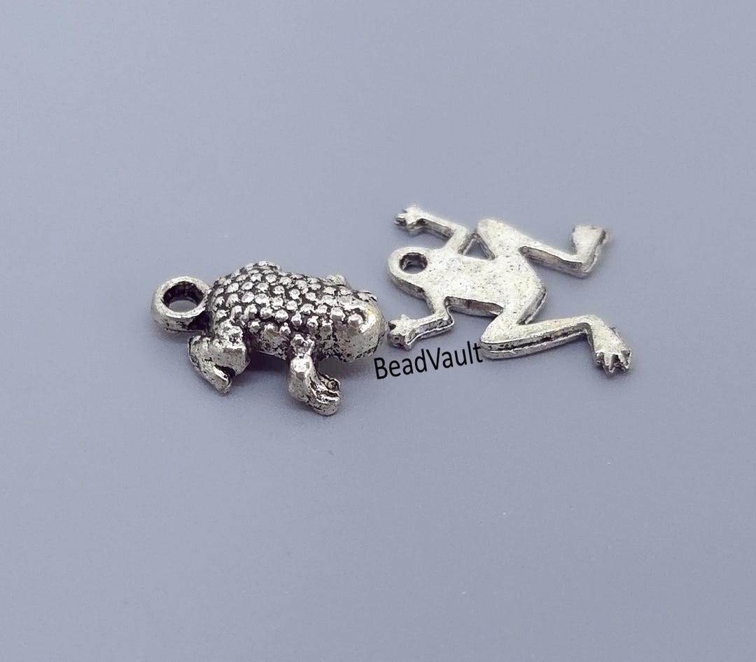 Frog Charms, Rustic Silver Amphibian Charms, 2 Piece Antique Silver ...