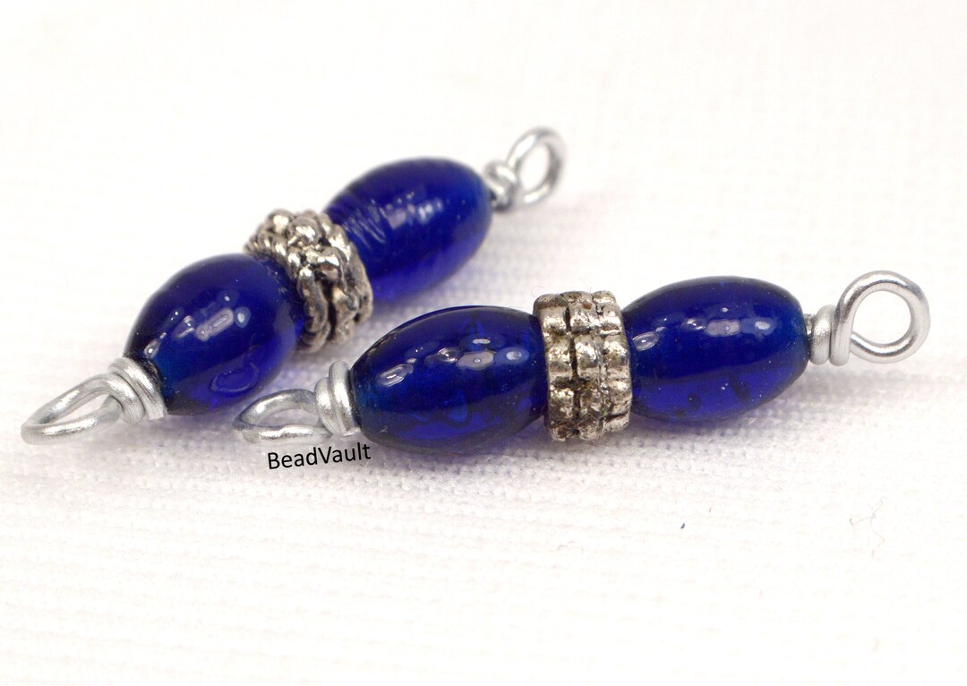 Navy Blue & Pewter Bead Connectors, Cobalt Blue Connectors, Bold Blue ...