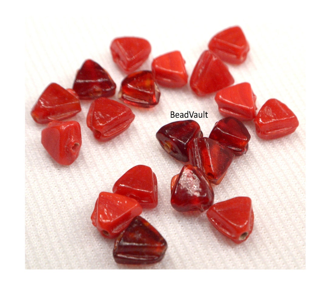 Triangle Glass Beads, Loose Red Triangle Beads, Cherry Red & Dark Red ...