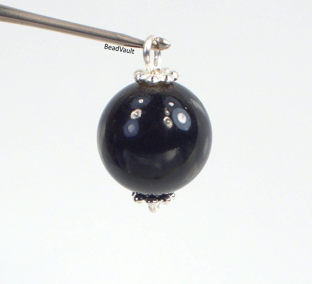 Black Ball Bead Charm, Pitch Black Sphere Dangles, Add on Earring ...