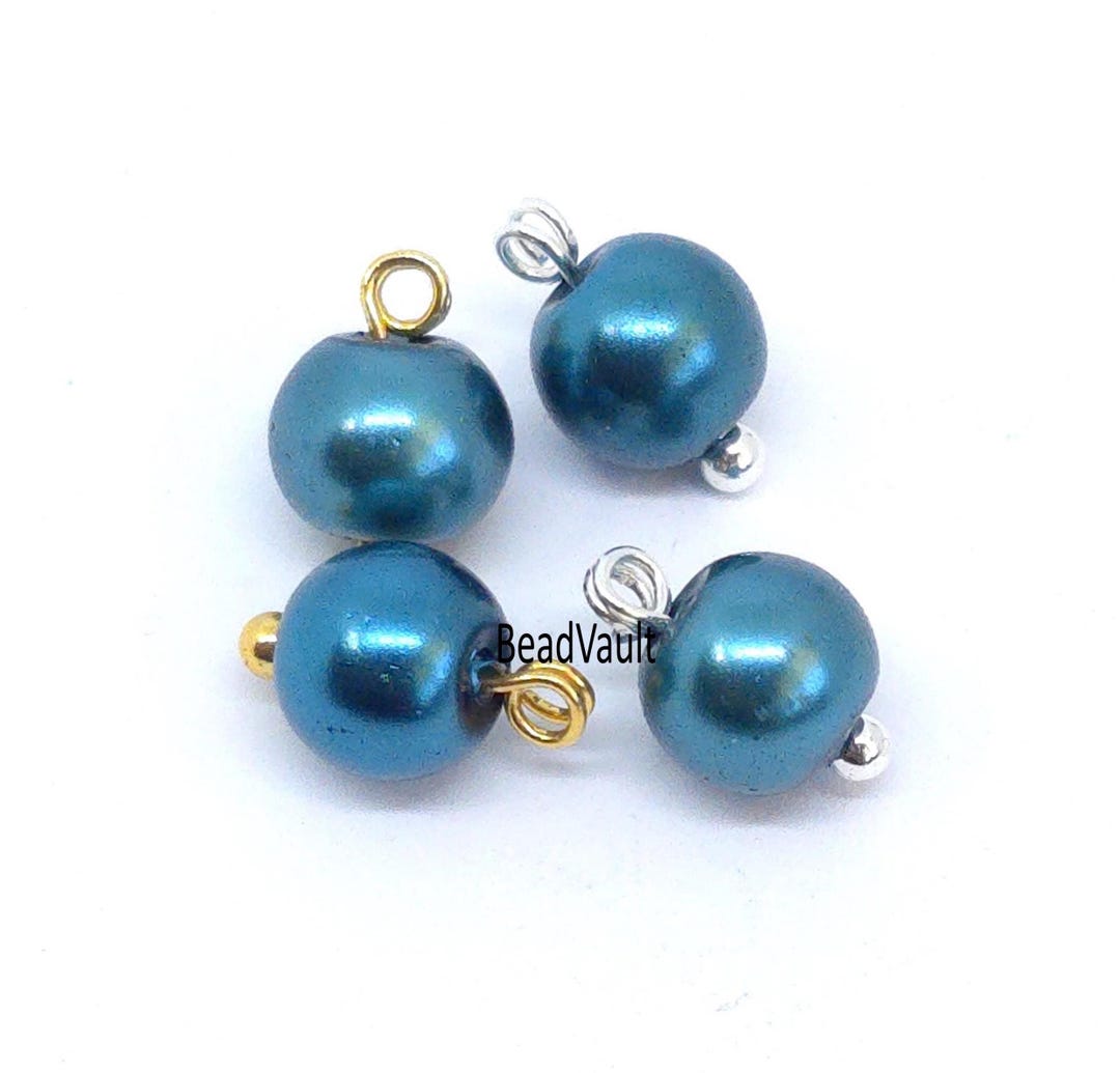 Teal Ball Bead Charms, Glass Pearl Dangle Charms for Jewelry Making ...