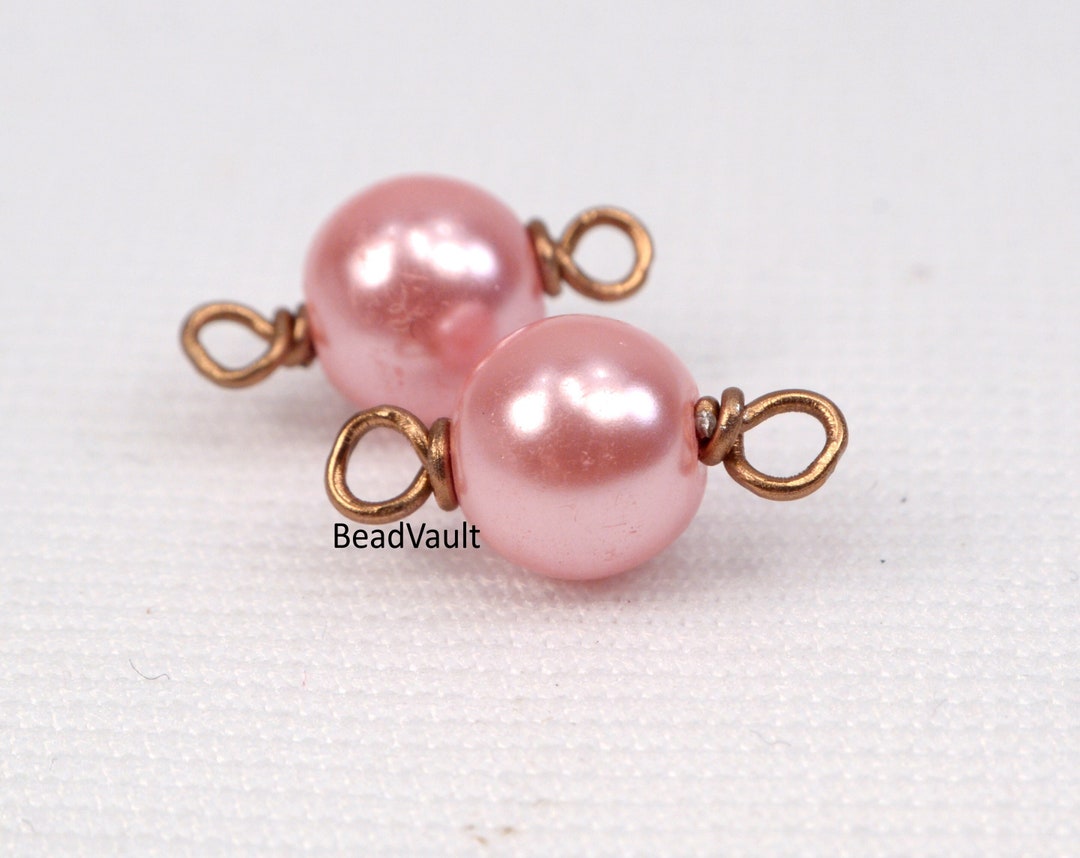 Pink Connectors, Copper Wire Wrapped Barbie Pink Pearl Jewelry ...