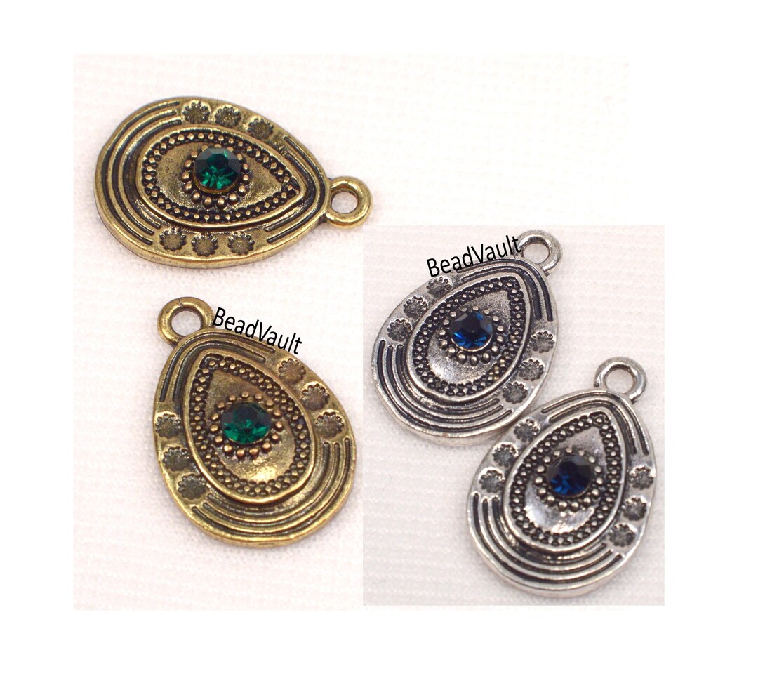 Silver Teardrop With Blue Crystal Charms, Antique Gold Teardrop Charms ...