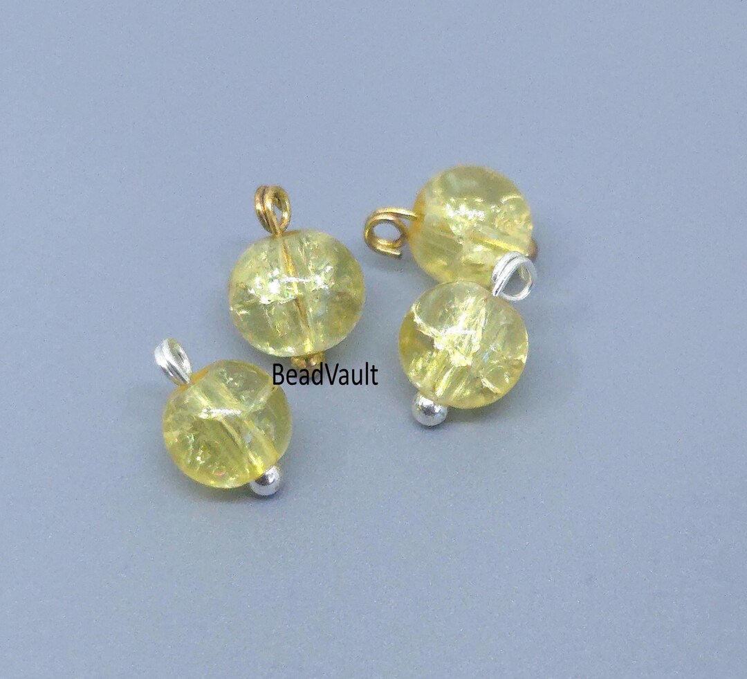 Lemon Yellow Crackle Bead Charms, Add on Jewelry Dangles, Transparent ...