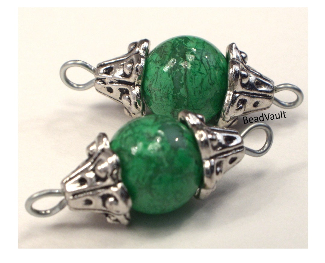 Green Marble Bead Connectors, Vintage Green Bead Link Connector, Add on ...
