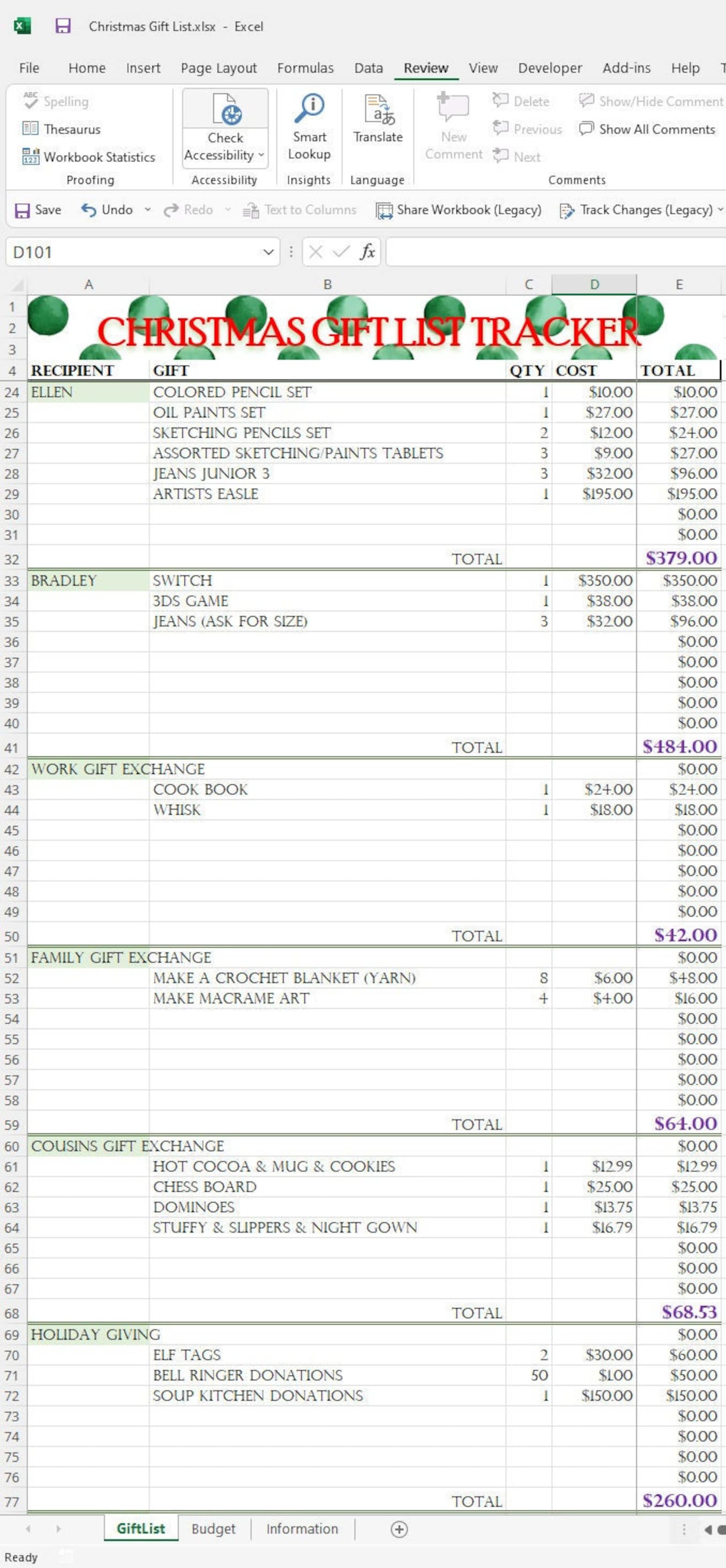 Christmas Gift Tracker | Spreadsheet | Budget Tracker | Christmas Gift ...