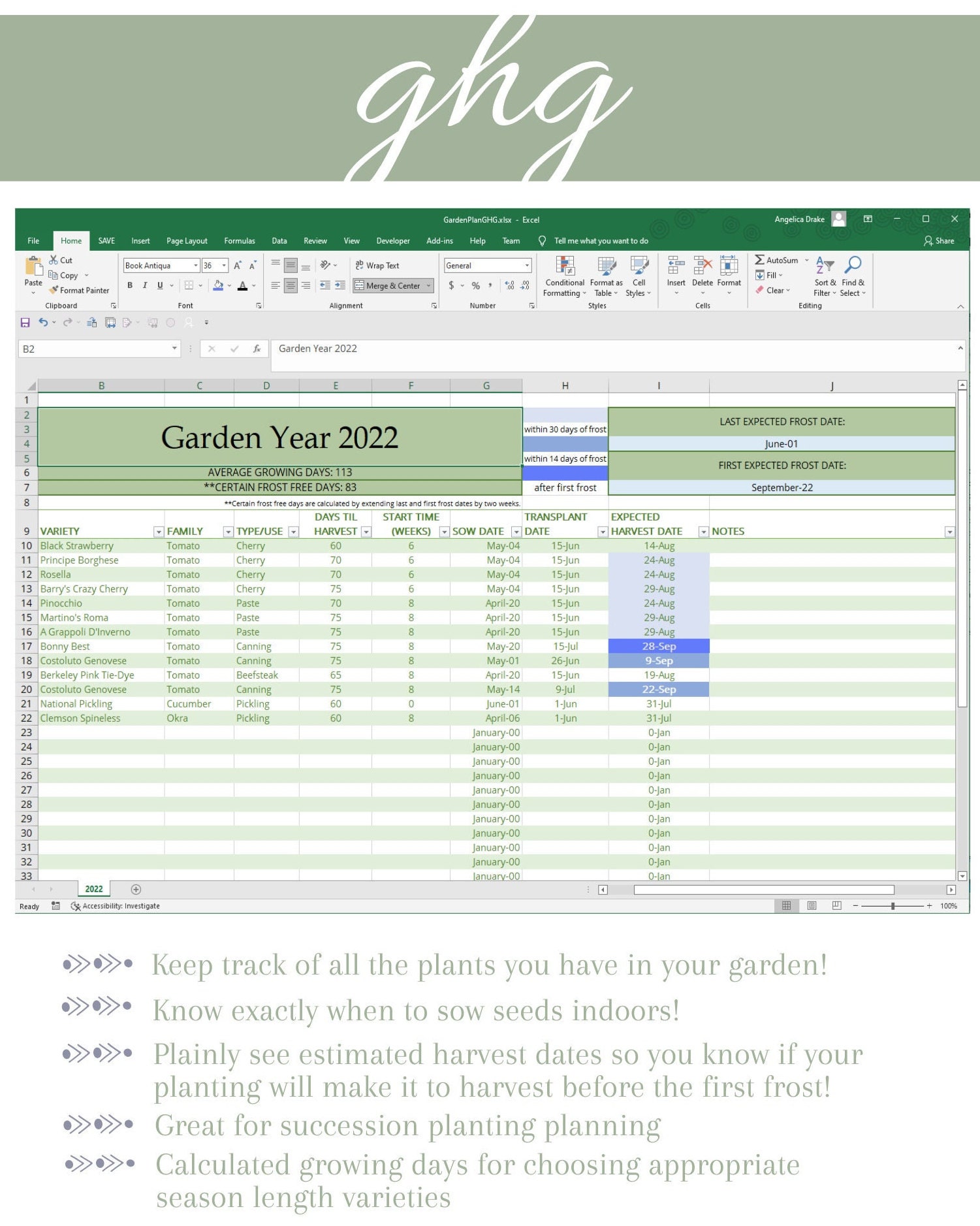 Garden Planner Spreadsheet | When to Start Seeds | Seedling Transplant ...