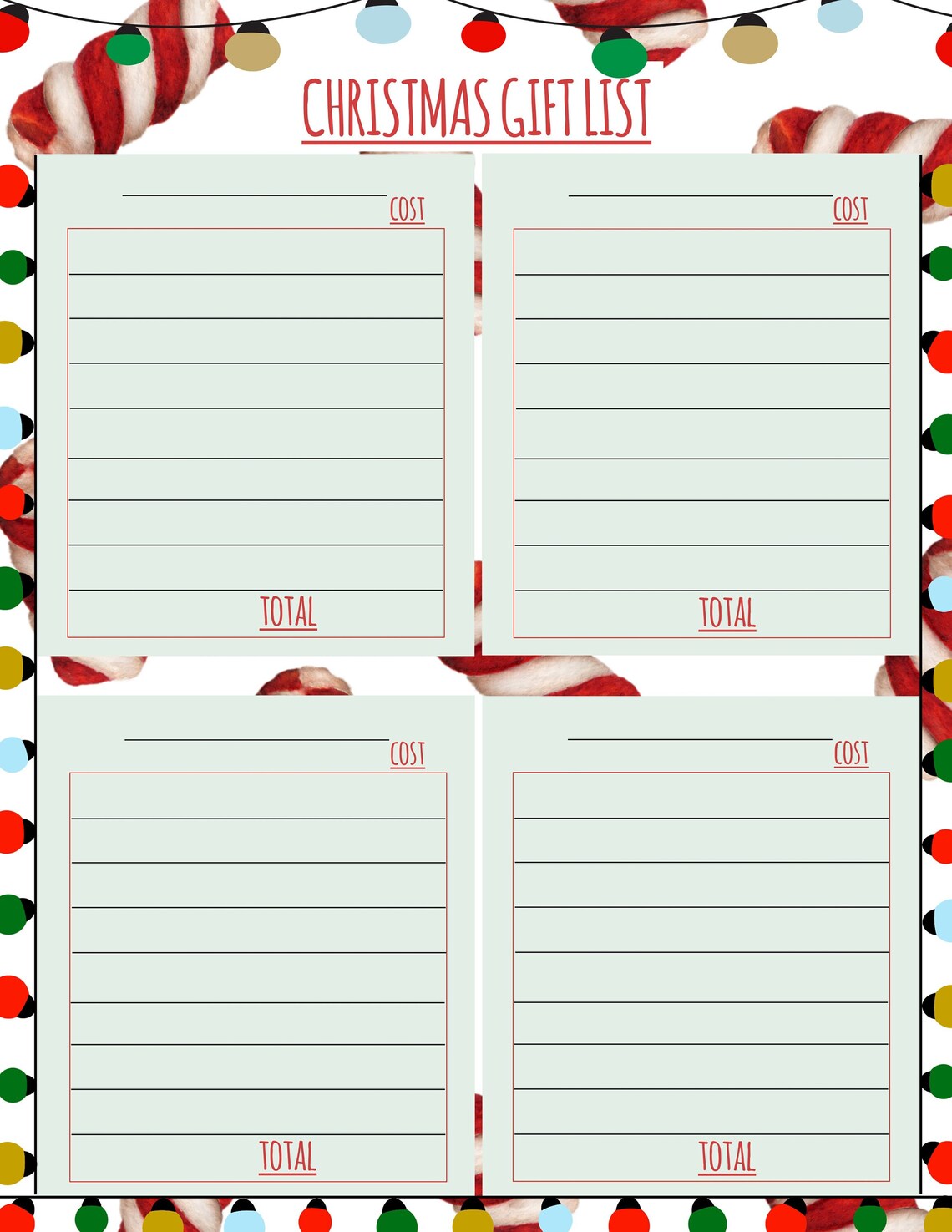 Candy Canes & Christmas Lights Gift Tracking Printable | Christmas Gift ...