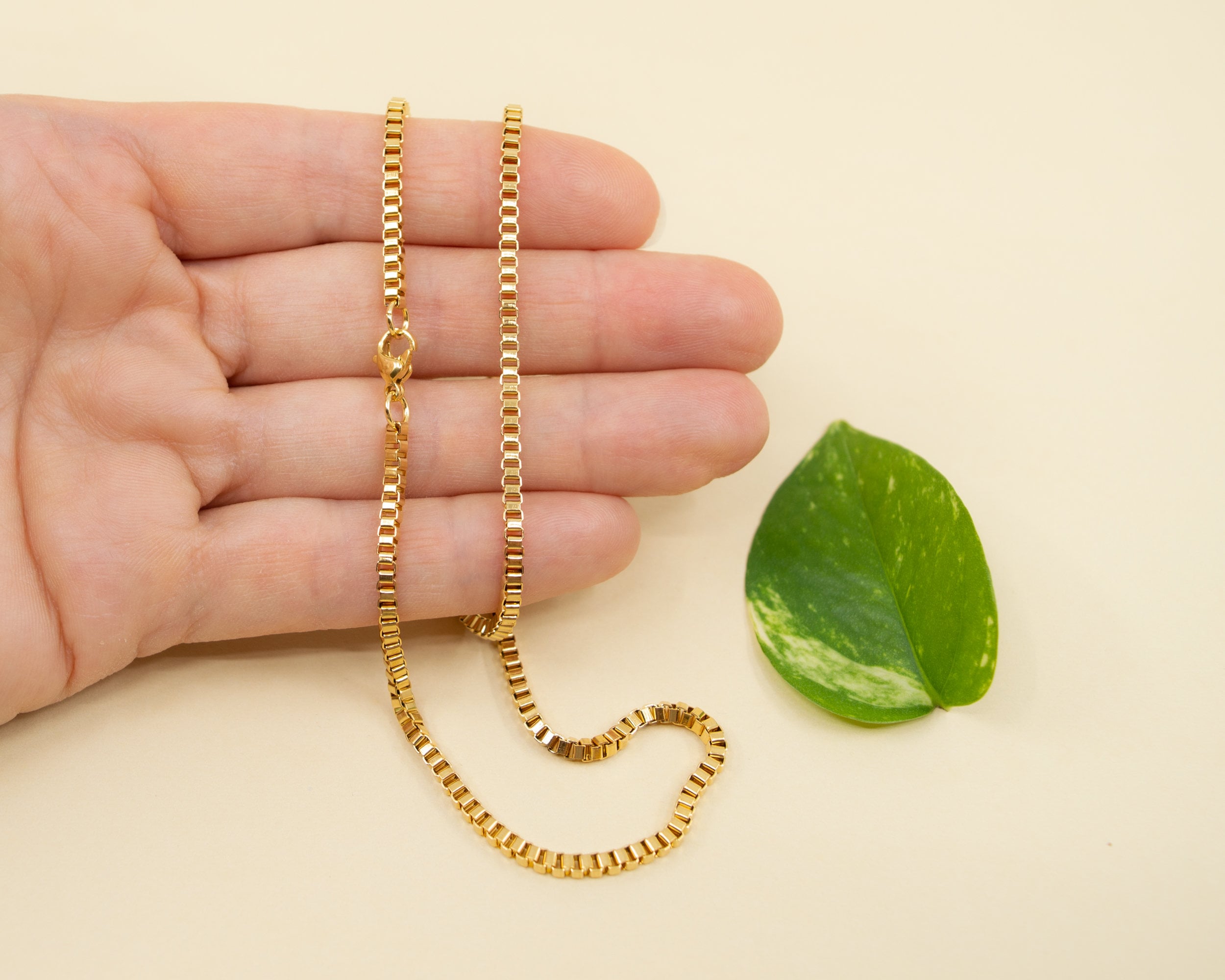 Gold stainless steel 2.4 mm box chain unisex gold necklace | Etsy