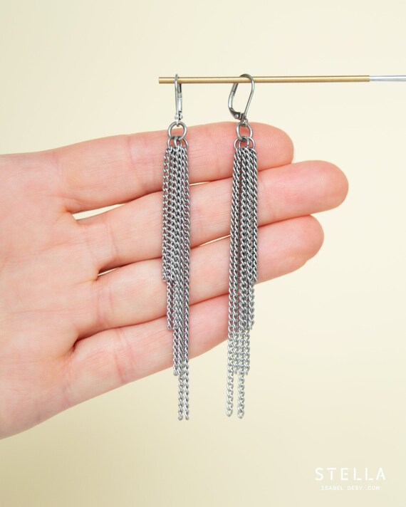 Tassel Chain Earring Stainless Steel Chain Earrings Duster Chain Earrings Handmade in Canada Cascade Chain Earrings Etsy