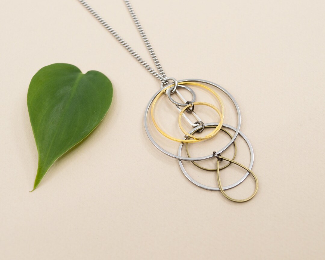 Long Gold and Silver Loops Pendant Necklace Geometric - Etsy