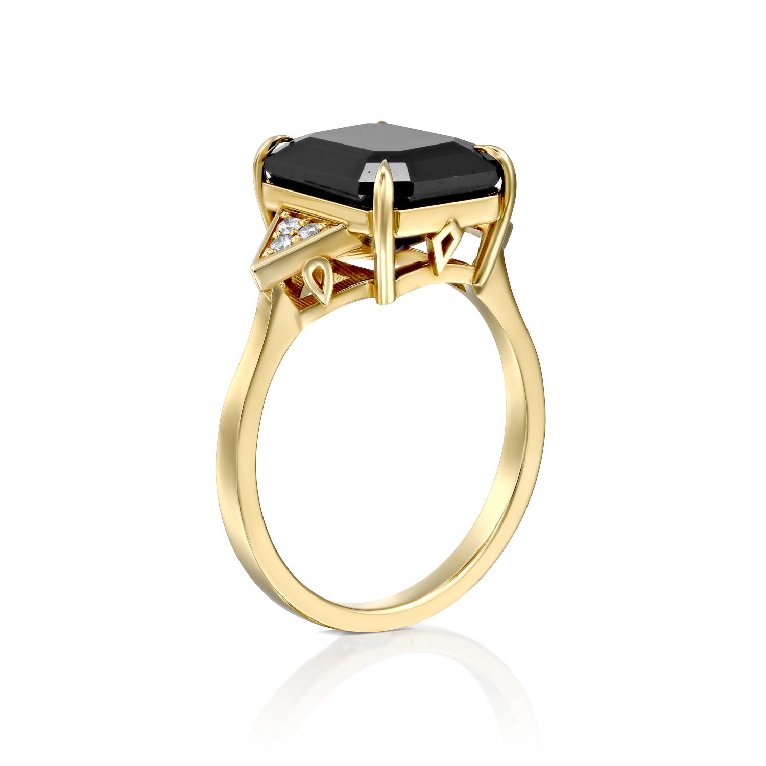 Engagement Ring Black Monzonite Ring 14K Gold Wedding - Etsy Polska