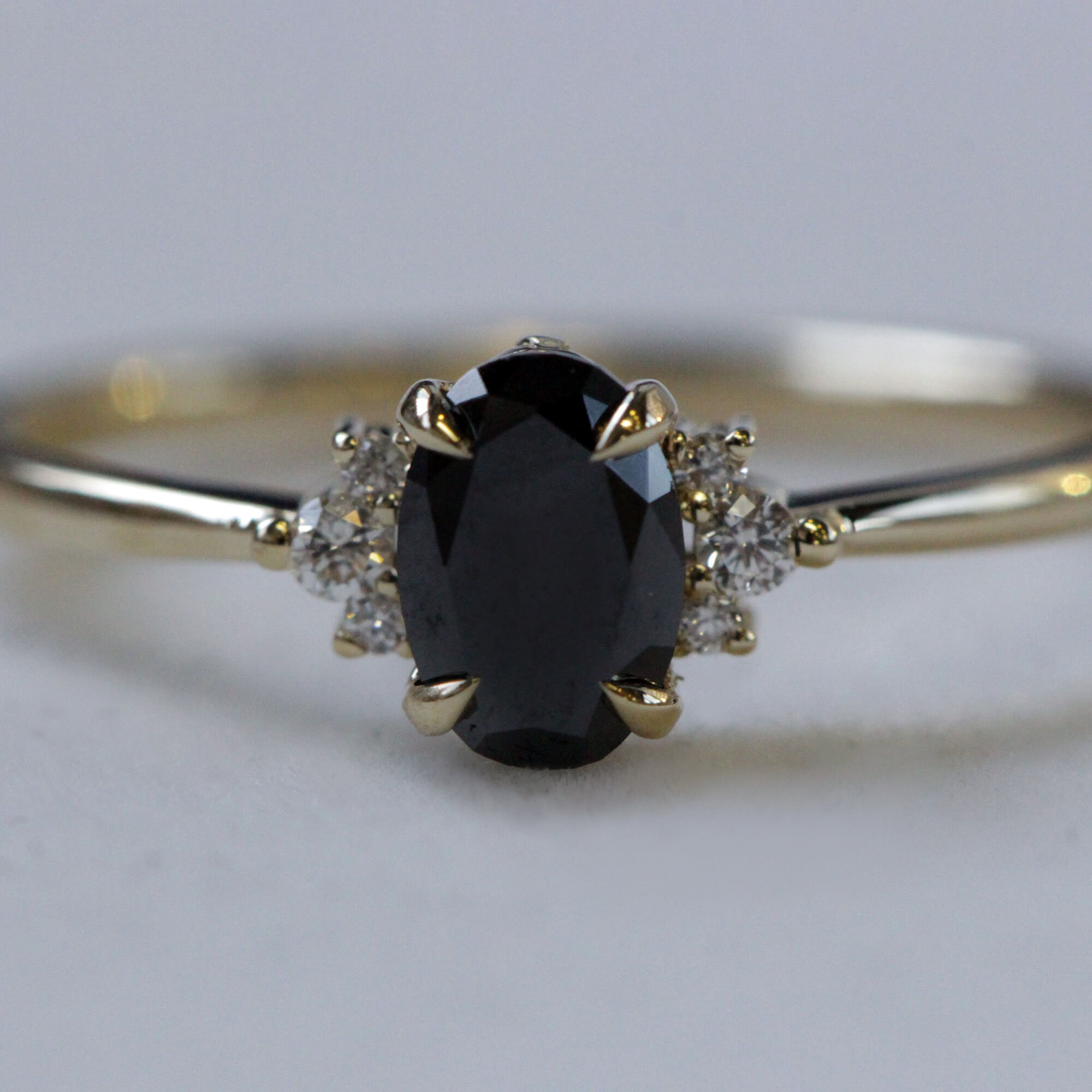 Oval Engagement Ring Black Diamond 14K Gold Wedding - Etsy