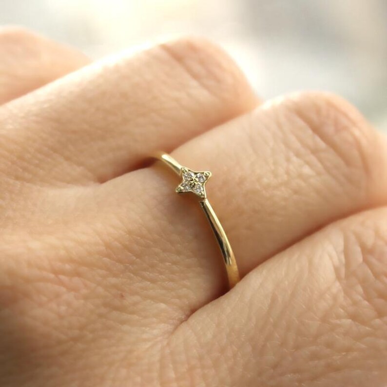 Simple Diamond Ring, Minimalist Ring, Solid Gold Ring, Delicate Ring ...