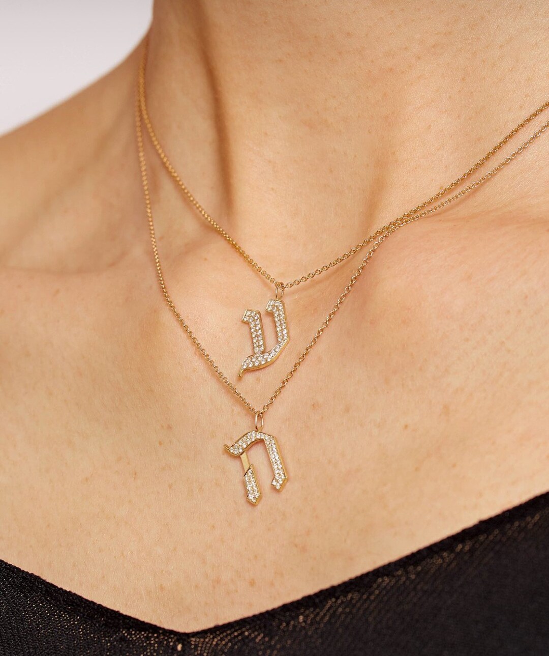 Custom Hebrew Letter Pendant Diamonds and Gold - Etsy