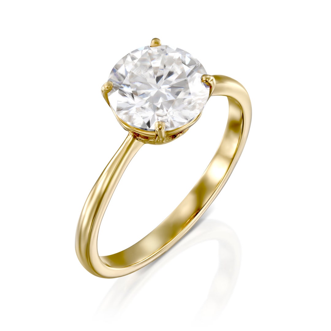 Monzonite Engagement Ring, Yellow Gold Ring, Wedding Ring, Delicate ...
