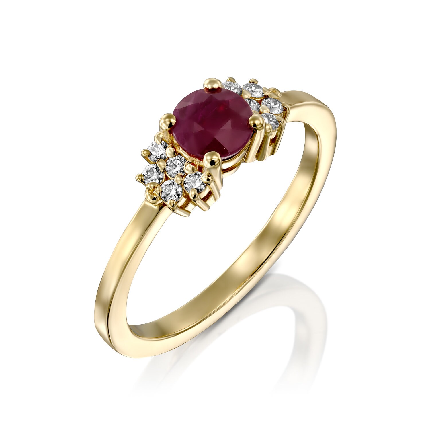 July Birthstone, Ruby and Diamonds Ring, Delicate Unique Ring 14K Gold ...